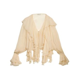Blumarine Bluse aus Cr&ecirc;pe de Chine mit R&uuml;schen - - Blouses & Shirts - Damen - Beige - XS