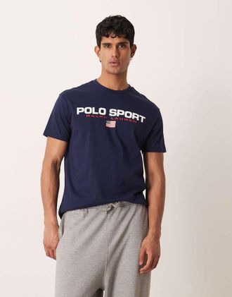 Polo Ralph Lauren Sport - T-shirt classique avec logo drapeau sur la poitrine - Bleu marine
