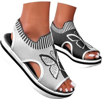 Generic Sandales de marche orthop&eacute;diques pour femme avec soutien de la vo&ucirc;te plantaire, sandales de sport &agrave; bout ouvert, chaussures d&eacute;t&eacute; en tricot respirant, 