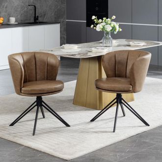 Woltu Esszimmerstühle 2er Set, Küchenstühle 360° Drehbar, ergonomisch Wohnzimmerstuhl mit Armlehne, Polsterstuhl aus Kunstleder, 150 kg belastbar