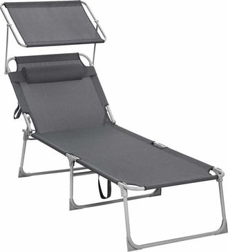 Songmics Bain de Soleil Grand, Chaise Longue Pliable, Transat, 71 x 200 x 38 cm, Capacit&eacute; de Charge 150 kg, avec Pare-soleil, Dossier Inclinable