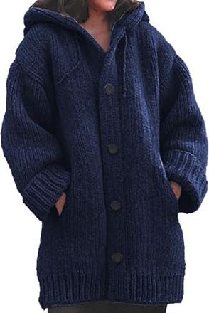 Generic Cardigan boutonné pour femme tendance 2025 ouvert sur le devant surdimensionné long tendance manteaux chauds tenues, bleu marine, XXL