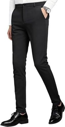 Generic Pantalon habill&eacute; skinny extensible pour homme - Coupe ajust&eacute;e - L&eacute;ger et confortable - Sans repassage - Avec poches, Noir, XXL