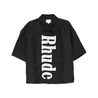 Rhude Schwarzes Hemd mit Logo-Druck und Kn&ouml;pfen - - Shirts - Herren - Schwarzk - S