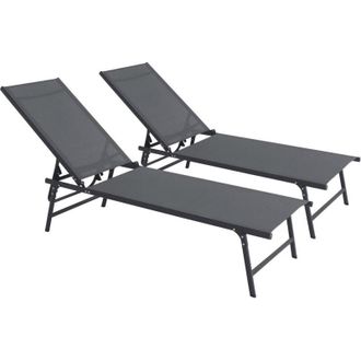 Habitat et Jardin Lot de 2 bains de soleil en m&eacute;tal Sublima - 180 x 54 x 104 cm - Anthracite