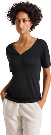Street One Damen 3227205 T-Shirt mit Herzausschnitt, Black, 38