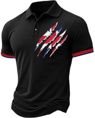 Generic Polo d&eacute;contract&eacute; pour homme avec coupe ample et col boutonn&eacute; &agrave; manches courtes pour le printemps et l&eacute;t&eacute; Tissu confortable et respirant, Noir, XXL