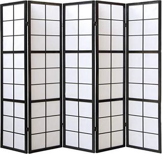 PEGANE Paravent Japonais Shoji en Bois Noir 5 pans