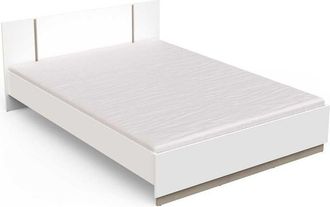 PEGANE Lit 2 places couchage 140x/200 couleur blanc mat / ch&ecirc;ne - Largeur 148,3 x Profondeur 204,3 x Hauteur 71,7 cm