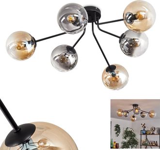 HOFSTEIN Deckenleuchte Gastor, Deckenlampe aus Metall/Glas in Schwarz/Rauchfarben/Bernsteinfarben/Klar, Leuchte im modernen Retro/Vintage-Design mit Schirmen a