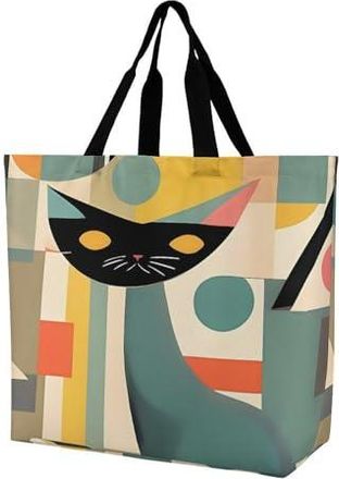 Generic Chat DArt Moderne Du Milieu Du Si&egrave;cle Sac Cabas R&eacute;utilisable Sacs De Courses D&eacute;contract&eacute; Sac A Main Femme Pour Travail Shopping Quotidienne