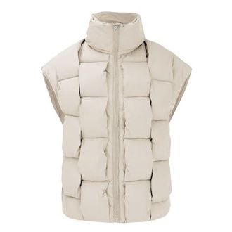 Generic Veste dhiver surdimensionn&eacute;e pour femme, col montant, isol&eacute;e, rembourr&eacute;e, avec poches, gilets en duvet pour femme, blanc, XXL