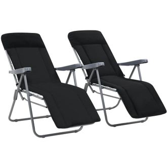 vidaXL Chaises pliables de jardin avec coussins lot de 2 Noir vidaXL