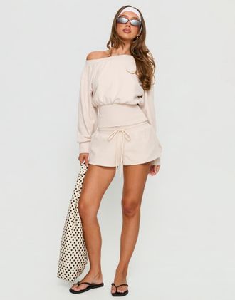Princess Polly Ary - Sweat-Shorts in Cremewei&szlig; mit Kordelzugbund, Kombiteil