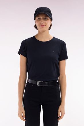 Eden Park T-shirt &Agrave; Col Rond En Jersey De Coton Pima L&eacute;ger Noir Coupe Droite