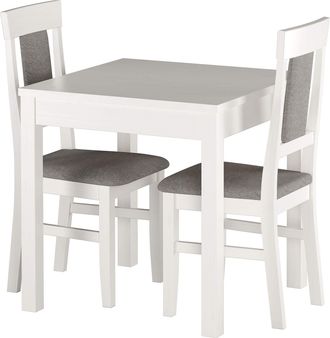 Erst-Holz Gepolsterte kleine Essgruppe Tisch 2 Stühle Kiefer Massivholz weiß-grau 90.70-50 A W Set 25