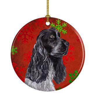 Generic Weihnachtsdeko Schwarzer Cocker Spaniel Rote Schneeflocken Deko Baumschmuck Mit Schnur Anh&auml;nger F&uuml;r Festliche T&uuml;r Innen