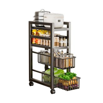 Generic Schwarzer, Schmaler Aufbewahrungswagen, Organizer-Rollwagen Mit 3/4/5 Etagen, L&uuml;cken-Aufbewahrungsregal Mit Ausziehbarem Korb, for Enge Badezimmerr&auml;um