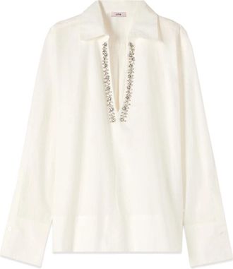 Oltre Femme, Blouses et Chemises, Blanc, Taille: 50 FR Blouse en coton avec cristaux