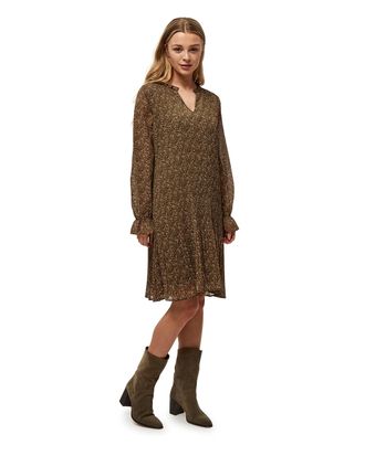 Minus Womens,Rikka V-neck dress,9338 Dark olive dot print,10