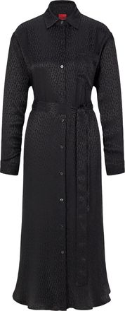 HUGO BOSS Damen Kamay Relaxed-Fit Hemdblusenkleid aus Jacquard mit Allover-Monogrammen Schwarz 36