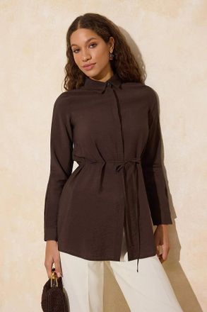 Trendyol Modest Damen Braun Einfarbig Lang Tailliert Modest Hemden