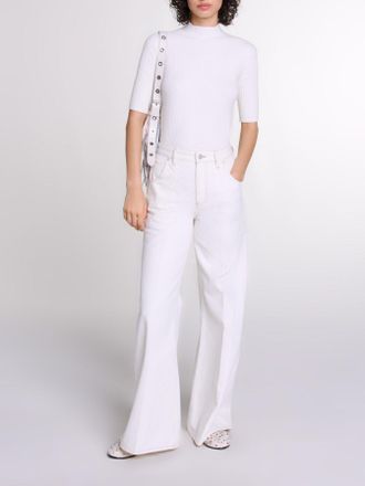 Maje Bestickte Weite Jeans, Hoher Bund - Wei&szlig; - Gr&ouml;&szlig;e 40 - Maje