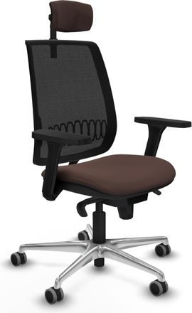 Piqueras y Crespo Drehbarer Hochstuhl mit 3D-Armlehnen, h&ouml;henverstellbare Lendenwirbelst&uuml;tze und h&ouml;henverstellbares Kopfteil und Neigungsverstellung, Schwarz/Dunkelbrau