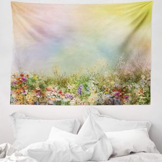 Abakuhaus Blumen Wandteppich, Frühlings-Blumen-Natur aus Weiches Mikrofaser Stoff Waschbar ohne Verblassen Digitaldruck, 150 x 110 cm,Grün Gelb