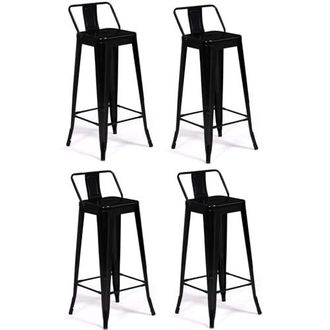 IDMarket Lot de 4 tabourets de Bar Leny m&eacute;tal Noir Mat et Dossier Aspect Brut Factory