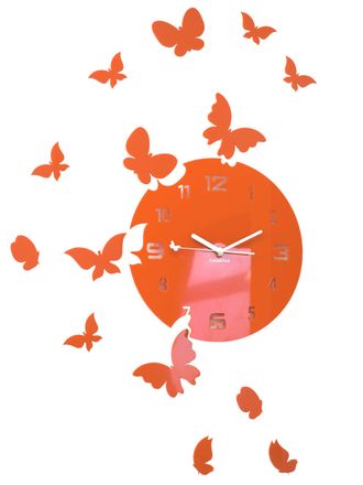 FlexiStyle Gro&szlig;e Moderne Wanduhr Schmetterling rund 30cm, 15 Schmetterlinge, Wohnzimmer, Schlafzimmer, Kinderzimmer, Produkt in der EU hergestellt (Orange)
