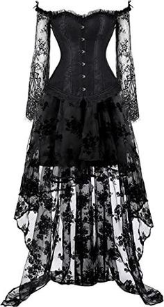 Grebrafan Corset avec Dentelle et Jupe en Tulle, Gothique Burlesque (EUR(42-44) 3XL, Noir)