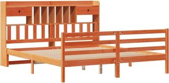 vidaXL Massivholzbett mit Regal ohne Matratze Wachsbraun 200x200 cm Vidaxl