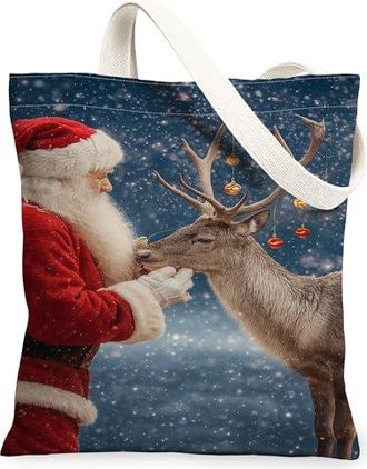 Generic Sacs fourre-tout en toile de vacances, motif renne festif, sacs de courses r&eacute;utilisables, confortables pour lhiver, l&eacute;gers et lavables, toile pour cad