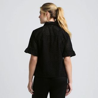 Lands End Lochmuster-Bluse mit Rüschenärmeln, Damen, Größe:32-34 regular, Schwarz, Baumwolle, by Lands End