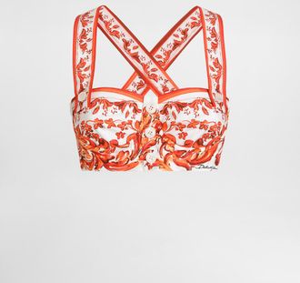 Dolce & Gabbana Bustier-top Aus Popeline Mit Majolika-print - Frau Blusen Und Tops Mehrfarbig 42