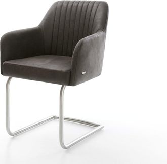 DELIFE Freischwinger Greg-Flex Mikrofaser Anthrazit Vintage Freischwinger rund Edelstahl Taschenfederkern, Esszimmerstühle