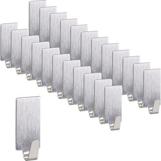 Relaxdays Klebehaken 24er Set, Schlüsselhaken Edelstahl, selbstklebend & lösbar, Küche & Bad, Wandhaken eckig, Silber, Pack