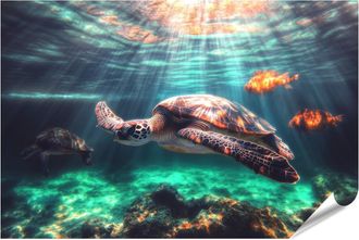 Islandburner XXL Bild Poster Meeresschildkröten im Licht des Ozeans für Wohnzimmer Naturliebhaber Wellness-Spa Premium Bilder Fotodruck