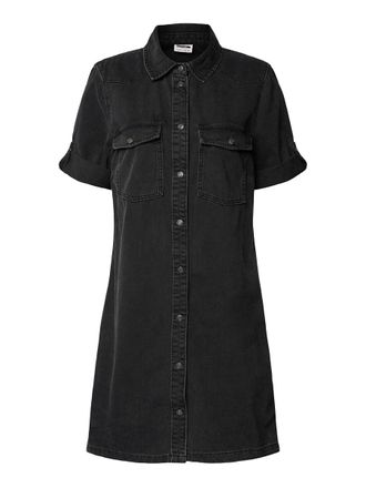 Noisy May Damen Midi Jeans Kleid Denim Dress Modisches Kurzarm Shirtkleid NMNEW, Farben:Schwarz-2, Gr&ouml;&szlig;e:XL