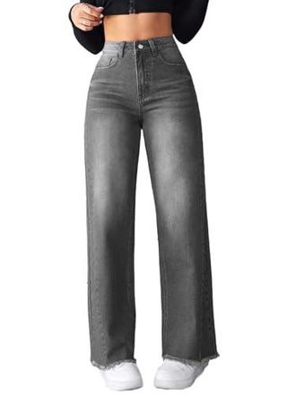 Onsoyours Jean Femmes Jeans Baggy D&eacute;contract&eacute;s &agrave; Taille Haute &Eacute;l&eacute;gants Pantalons Boyfriend &agrave; Jambes Larges A Gris XL
