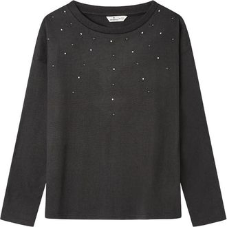 Springfield Damen Long Sleeve Round Neck T-Shirt with Frontal Pearls Langarmshirt, grau, X-Small