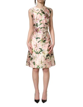 Dolce & Gabbana Womens Light Pink Lilyprint Sleeveless Sheath Dress Silk