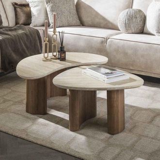 M&S Collection M&s - Lot de 2 tables basses forme organique effet travertin et bois