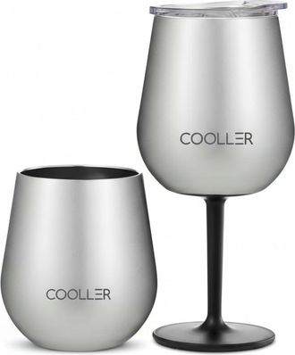 Generic Isoliertes Weinglas aus Edelstahl mit abnehmbarem Stiel, doppelwandiger Vakuum, transparenter Deckel, 400 ml, Silber