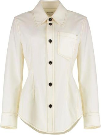Bottega Veneta Femme, Blouses et Chemises, Beige, Taille: 38 FR Chemise boutonn&eacute;e avec surpiq&ucirc;res contrast&eacute;es