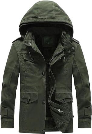 Generic Parka dhiver militaire pour homme en coton &eacute;pais avec capuche amovible, Vert, 5XL