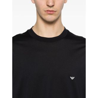 Emporio Armani Logo-Embroidered Crew Neck T-Shirt - Blue