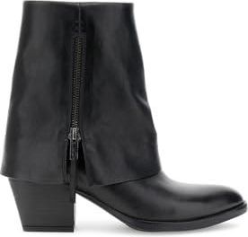 Caf&egrave;noir Bottines En Cuir &Agrave; Revers Et Fermeture &Eacute;clair Int&eacute;rieure, Pour Femme, Couleur Noir, Taille 41