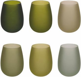 Villa D'Este Home Tivoli Lot de 6 verres &agrave; eau 600 ml givr&eacute; en verre, Happy Hour Greenery